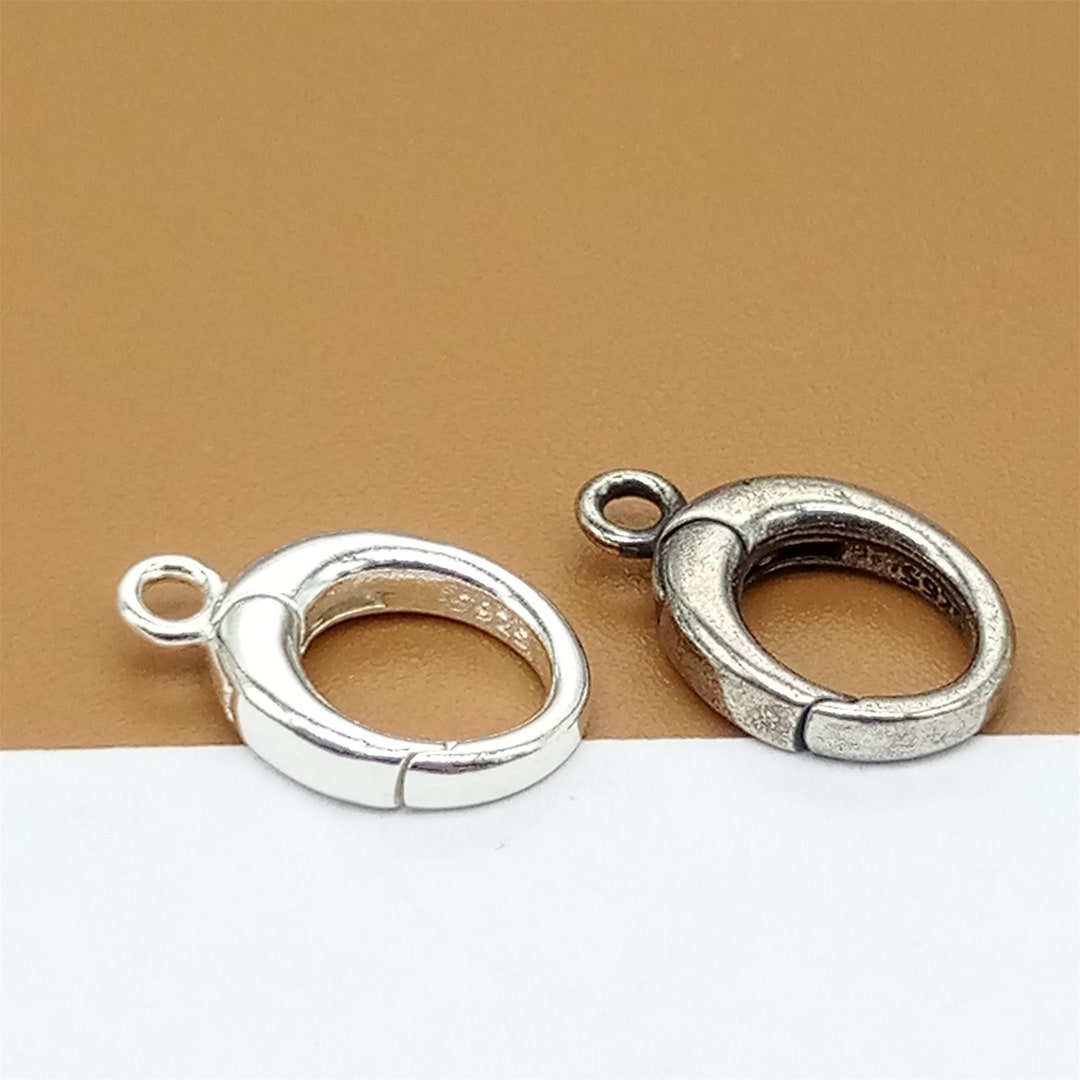 4 Sterling Silver Oval Push Clasps, 925 Silver Oval Hinged Clasp ...