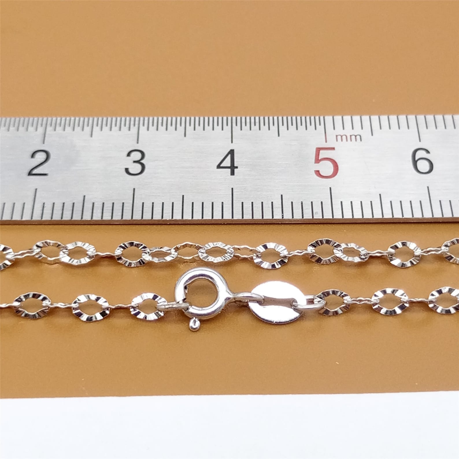 Sterling Silver Sparkle Cable Chain With Rhodium Plated, Hammered Cable ...