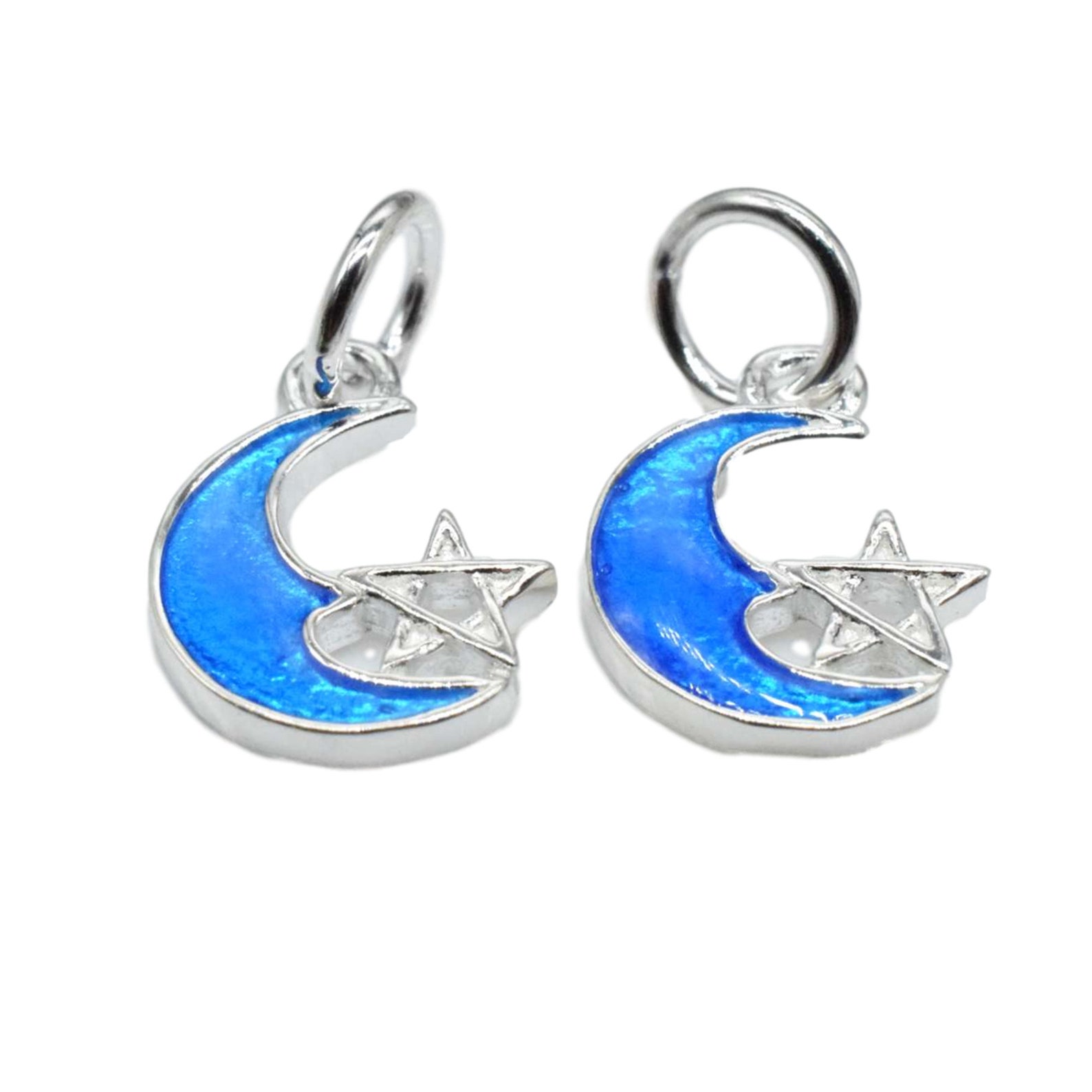 4 Sterling Silver Blue Moon Charms Enameled, 925 Silver Moon and Star ...