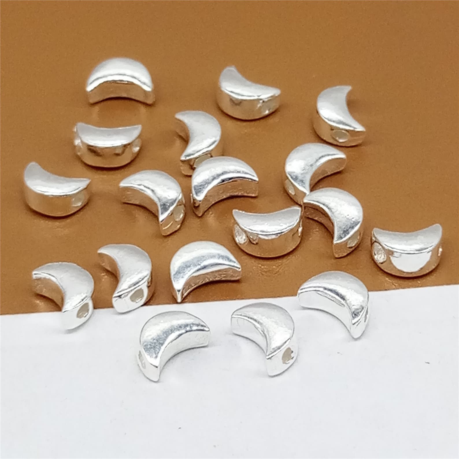 14 Sterling Silver Moon Beads Crescent Moon Beads Shiny Moon - Etsy