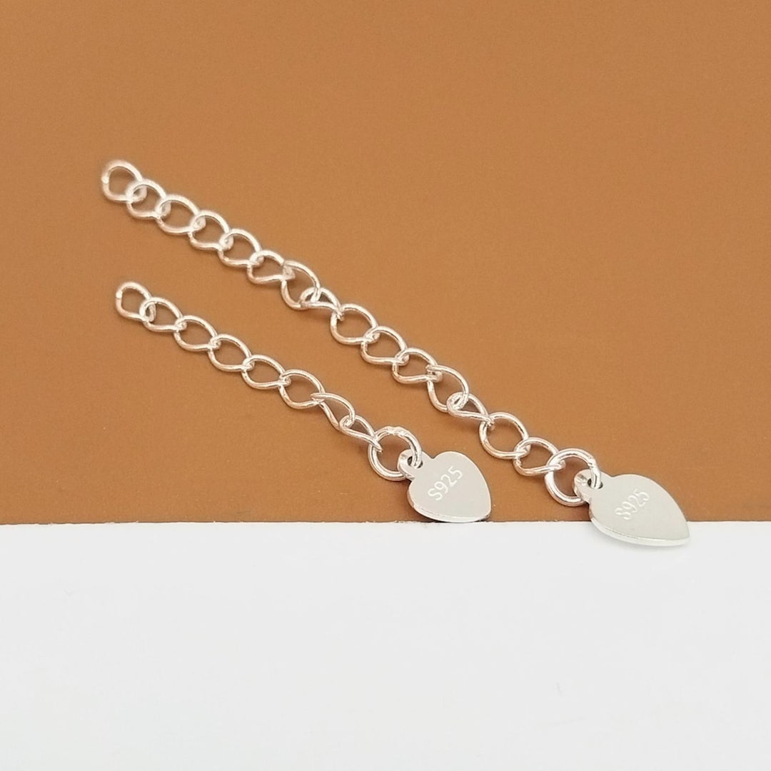 10 Sterling Silver Heart Extension Chains, 925 Silver Love Heart Tag ...