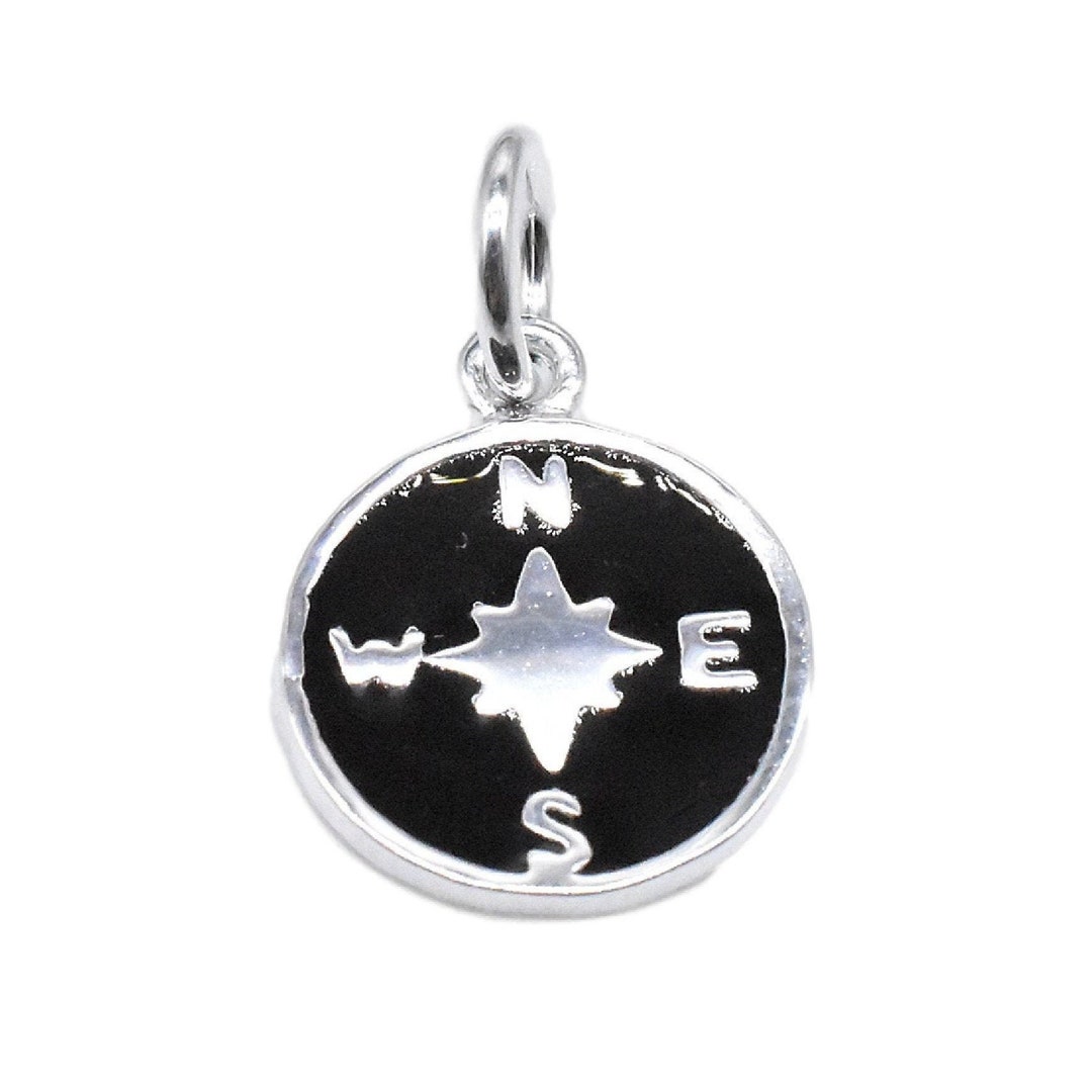 Sterling Silver Compass Charm Enameled, 925 Silver Compass Charms ...