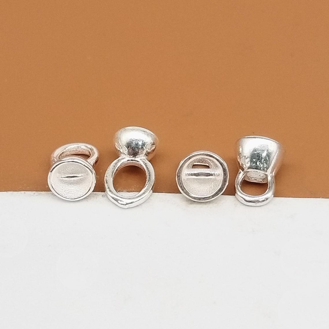 2 Sterling Silver Cord End Caps W/ Loop, 925 Silver Shiny End Cap for ...