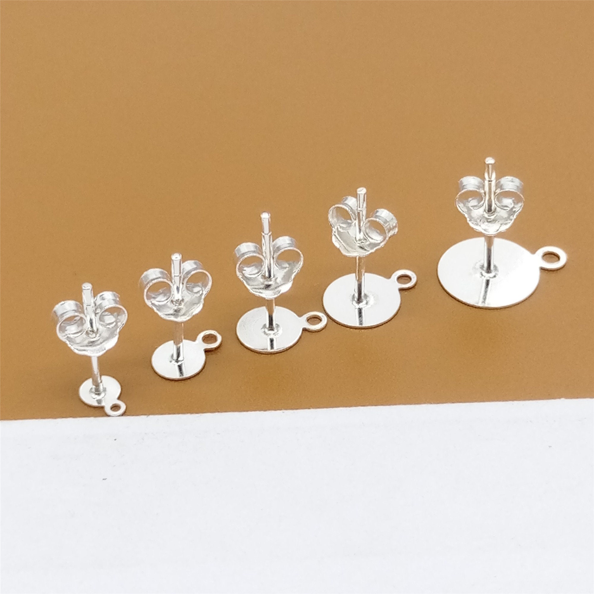 10 Pairs Sterling Silver Flat Earring Posts W/ Closed Ring - Etsy