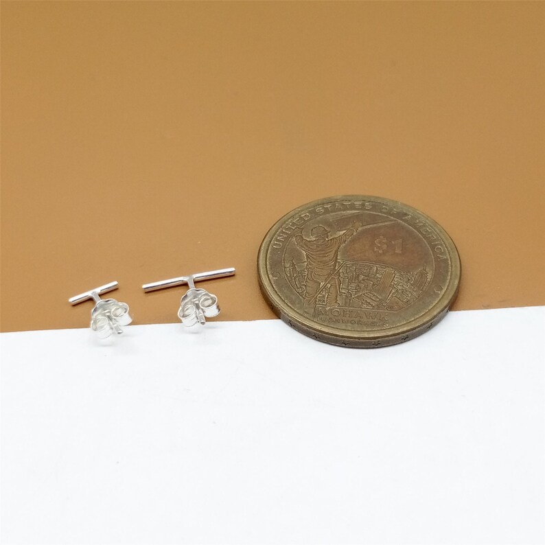 8 Pairs Sterling Silver Earring Bars W/ Stopper Nuts, 925 Silver T Bar ...