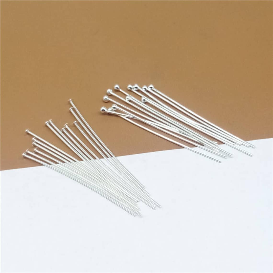 50 Sterling Silver Pins Headpins, Ball Head Pins, Flat Head Pins, 925 ...