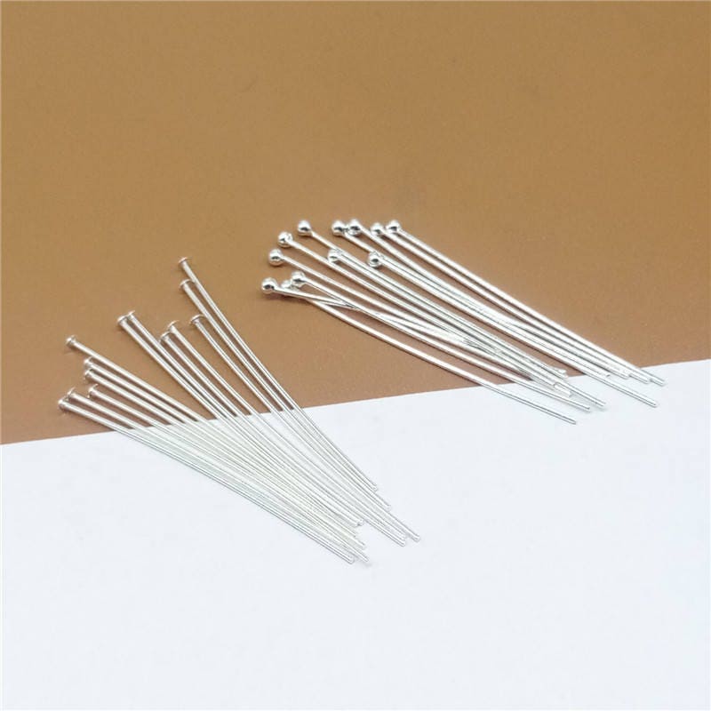 25 Sterling Silver Pins Headpins, Ball Head Pins, Flat Head Pins, 925 ...