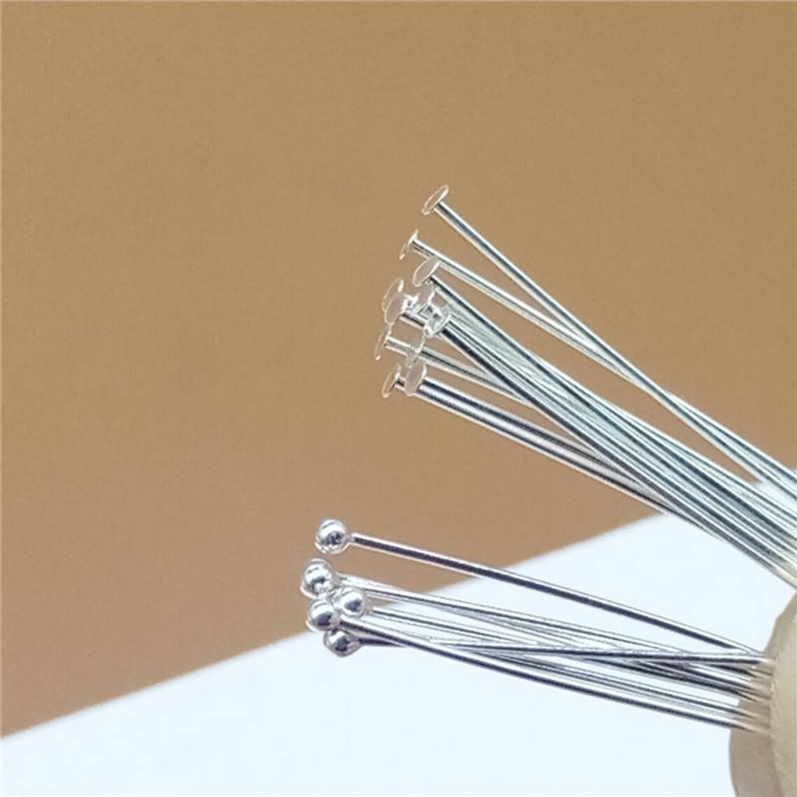 50 Sterling Silver Pins Headpins, Ball Head Pins, Flat Head Pins, 925 ...