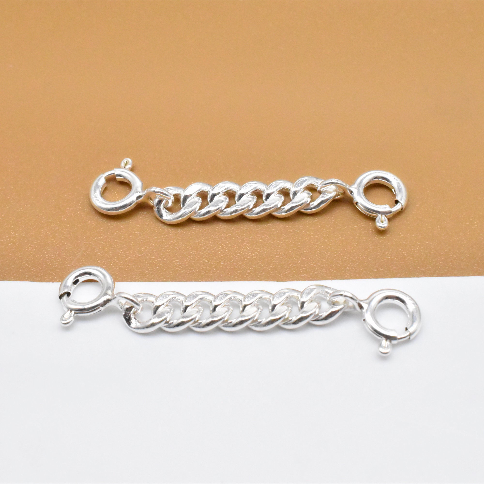 2 Sterling Silver Curb Chain Extensions With Spring Clasp 925 - Etsy