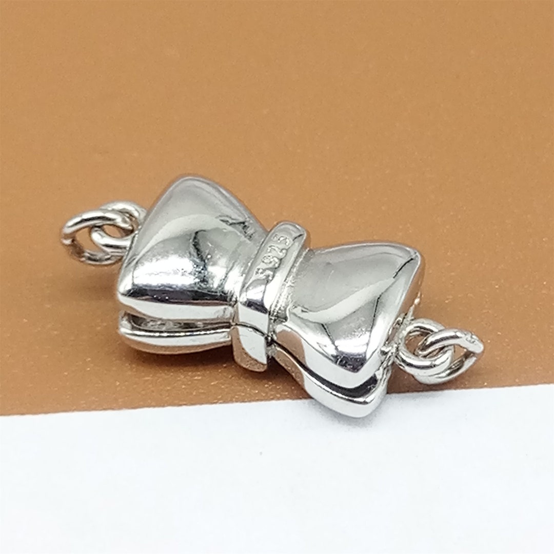 2 Sterling Silver Bow Clasps W/ Rhodium Plated, 925 Silver Bow Knot Box ...