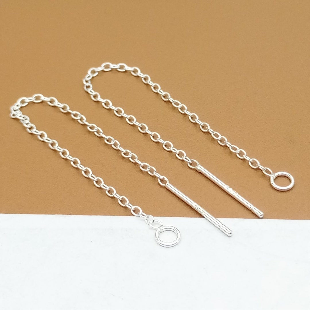 4 Pairs Sterling Silver Cable Chain Ear Threads W/ Closed Loops, 925 ...