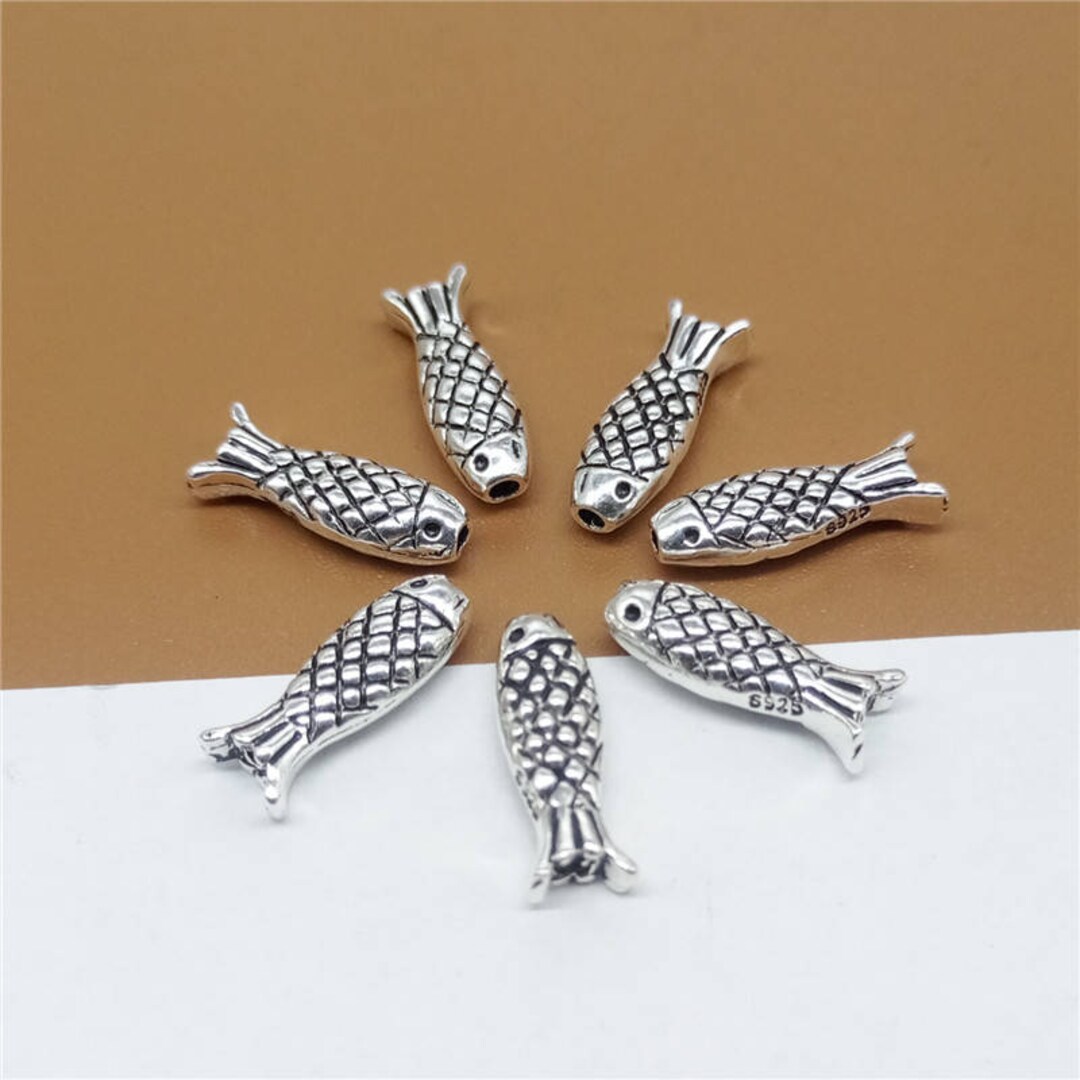 8 Sterling Silver Small Fish Tube Beads, Sterling Small Fish Beads, 925 ...