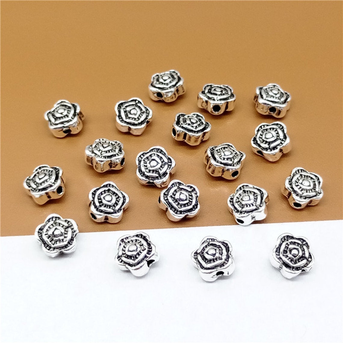 10 Sterling Silver Rose Flower Beads 2-sided 925 Sterling - Etsy