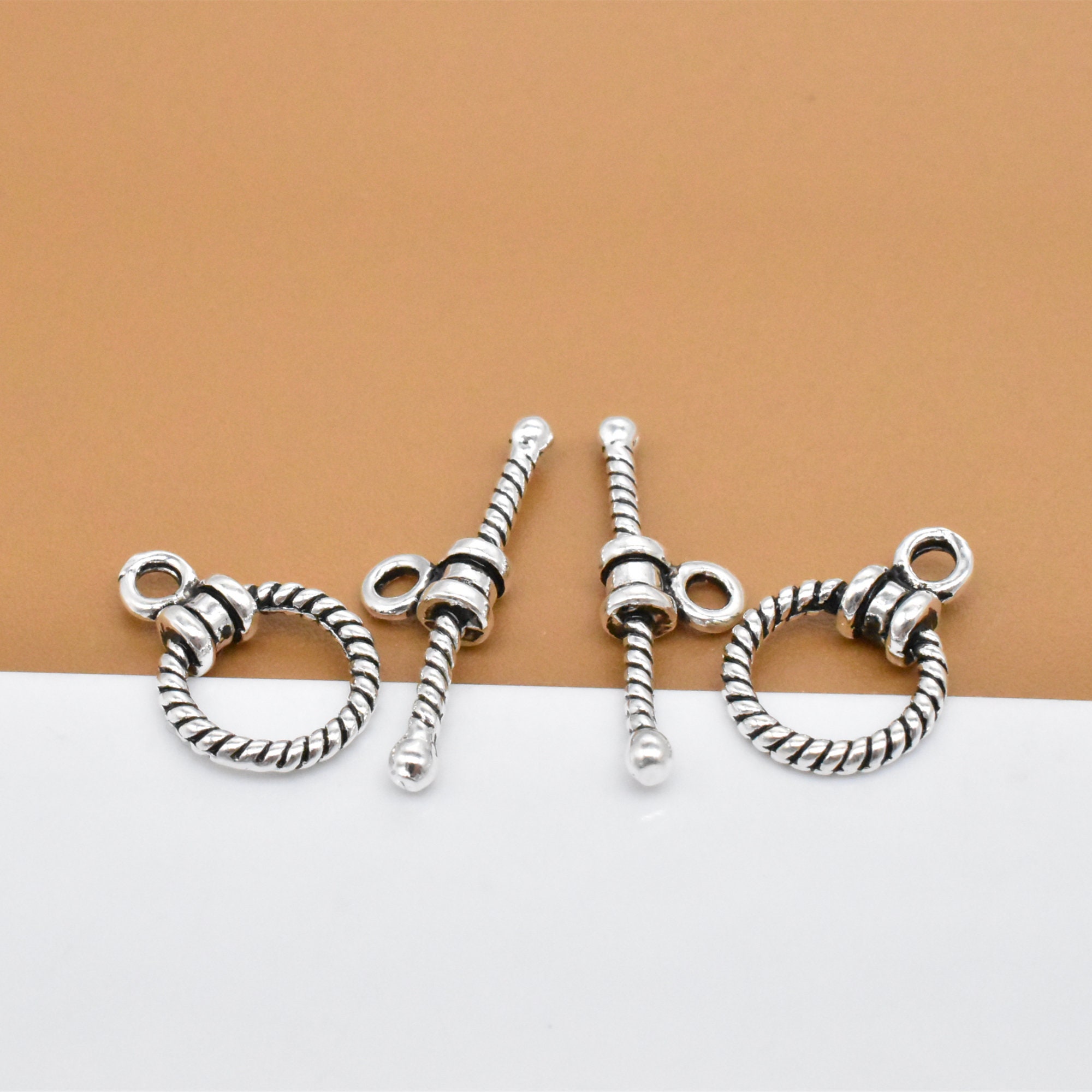 5 Sterling Silver Coiled Toggle Clasps 925 Silver Toggle - Etsy