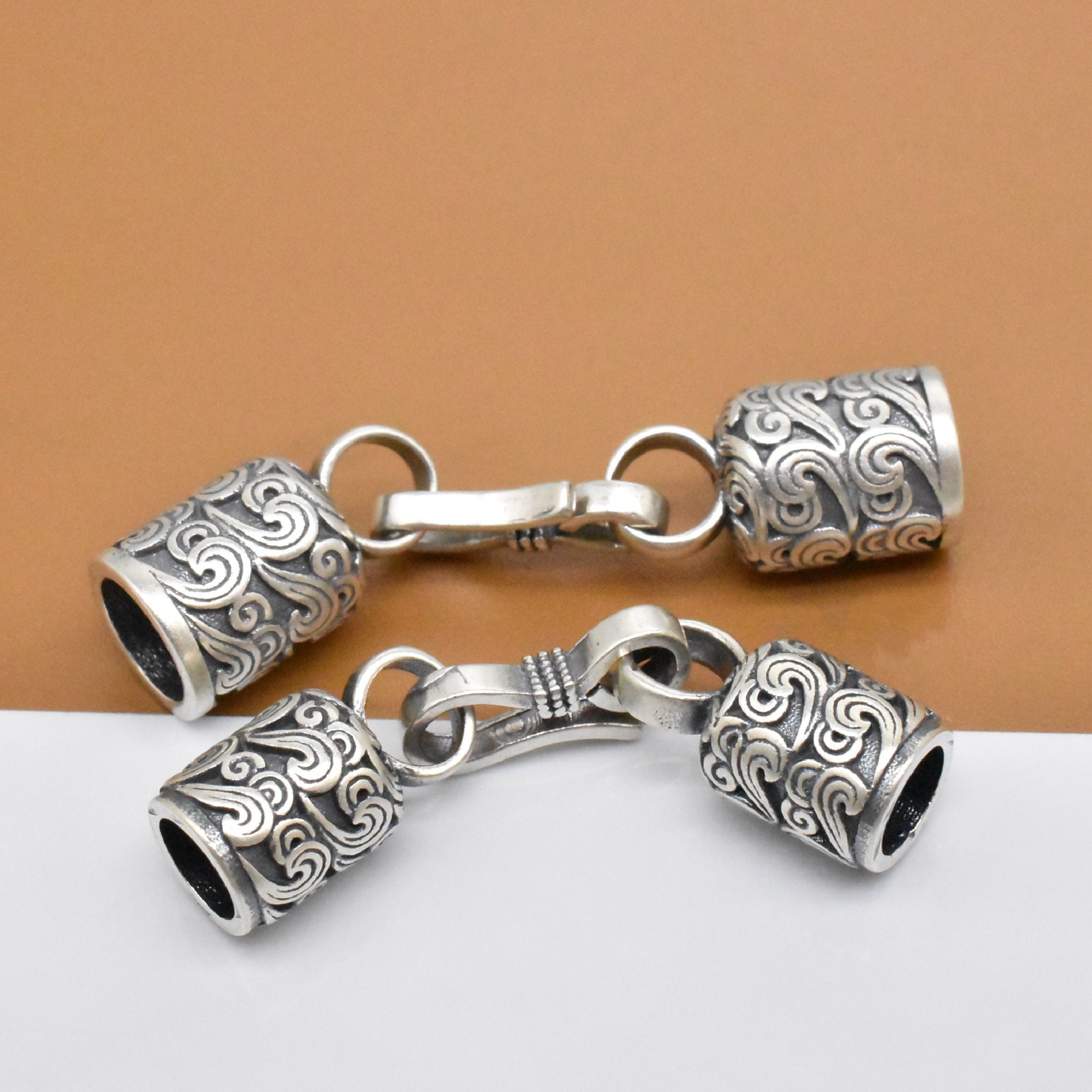 Sterling Silver End Cap With Cloud Design 925 Silver Leather - Etsy