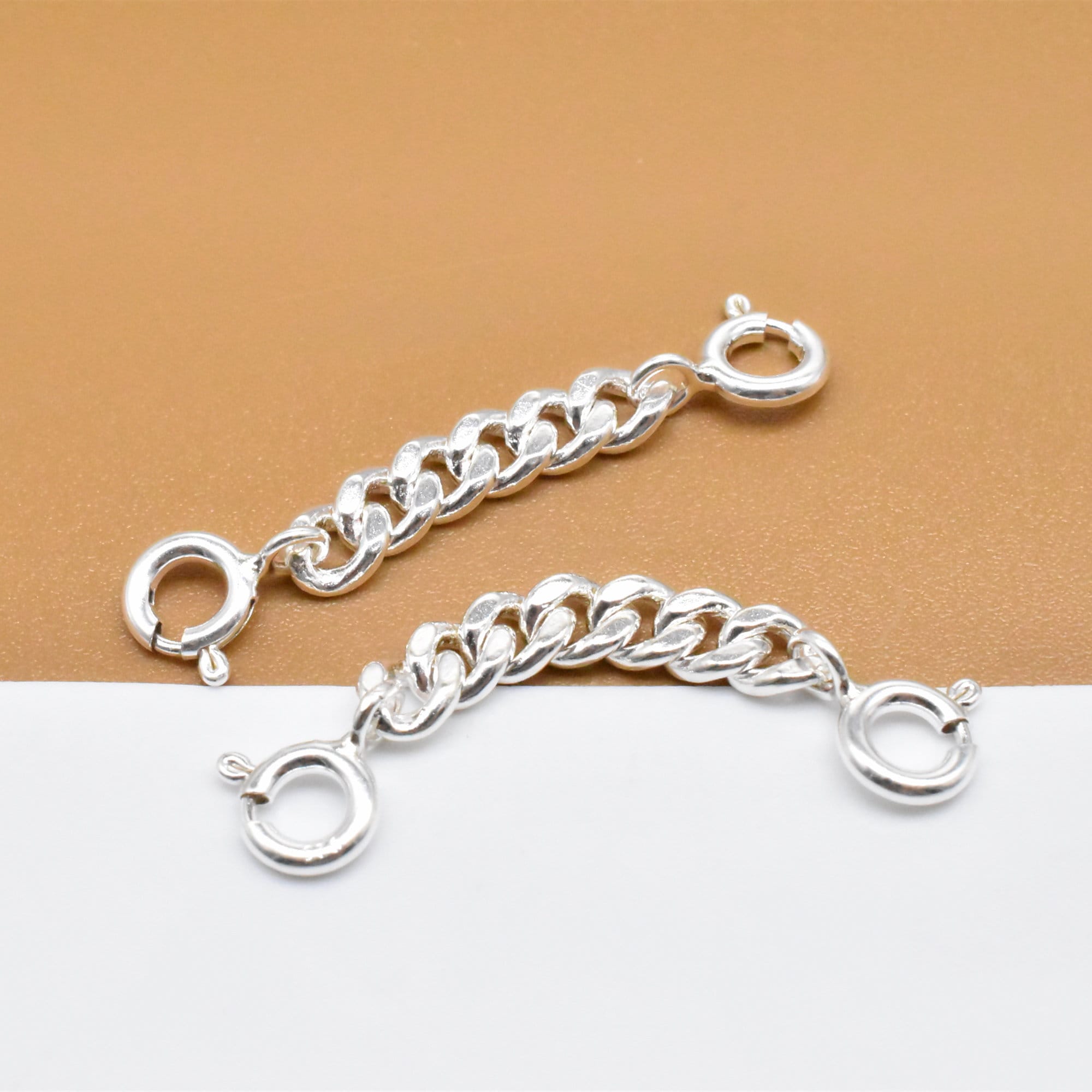 2 Sterling Silver Curb Chain Extensions With Spring Clasp 925 - Etsy