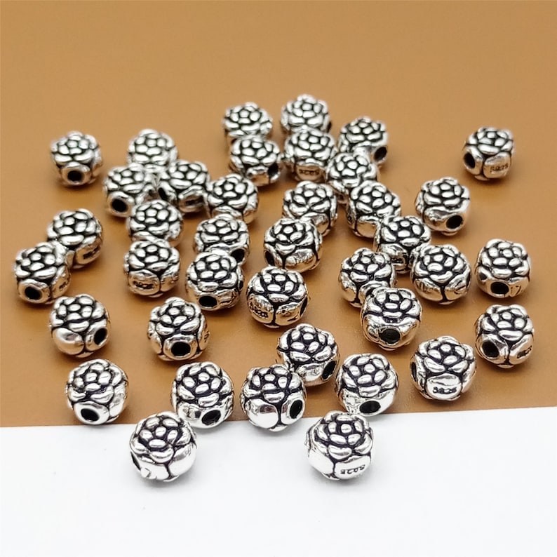 4 Sterling Silver Rose Flower Beads 2-sided, 925 Silver Flower Beads ...