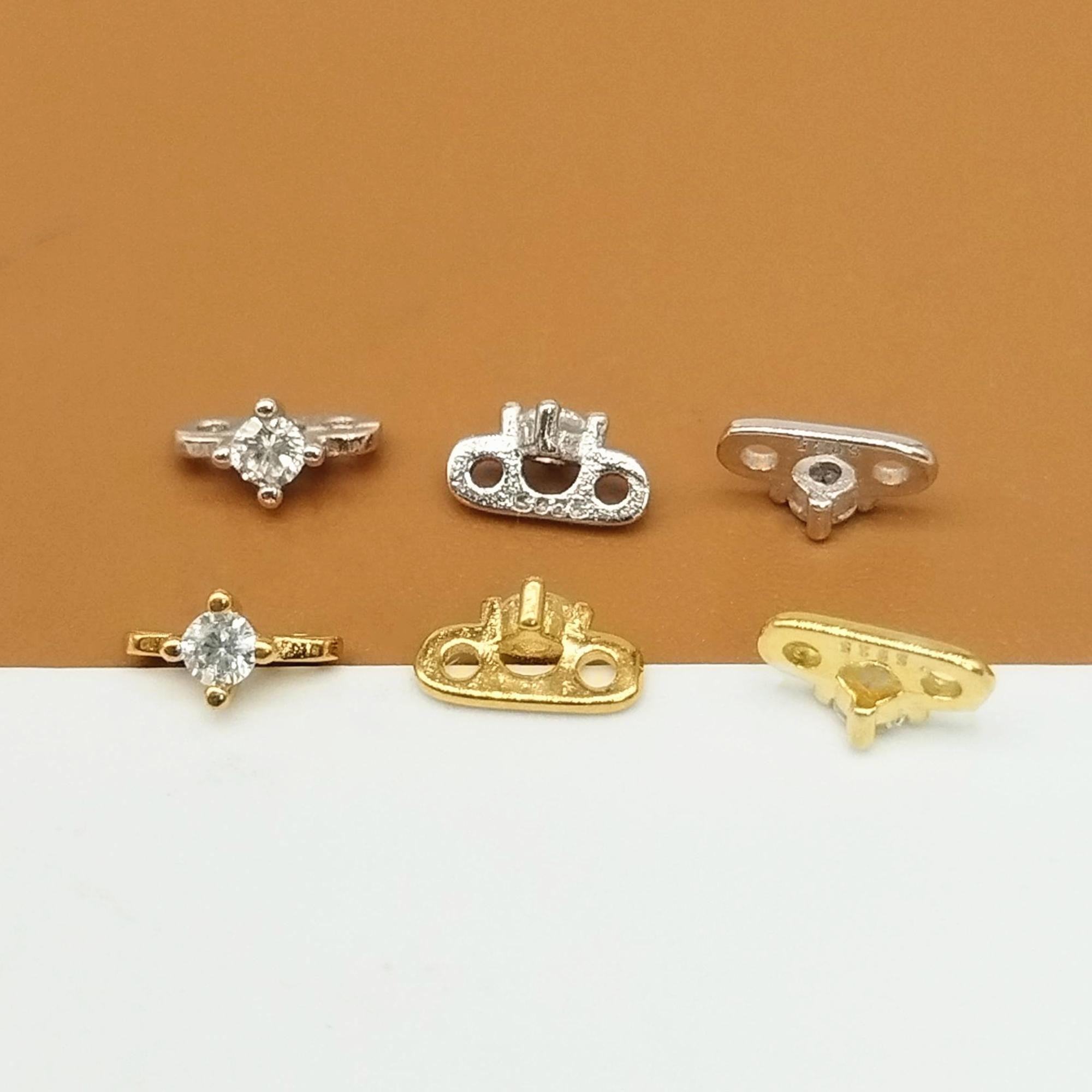 10 Sterling Silver TINY Double Spacer Bead W/ CZ, 925 Silver Rhodium ...