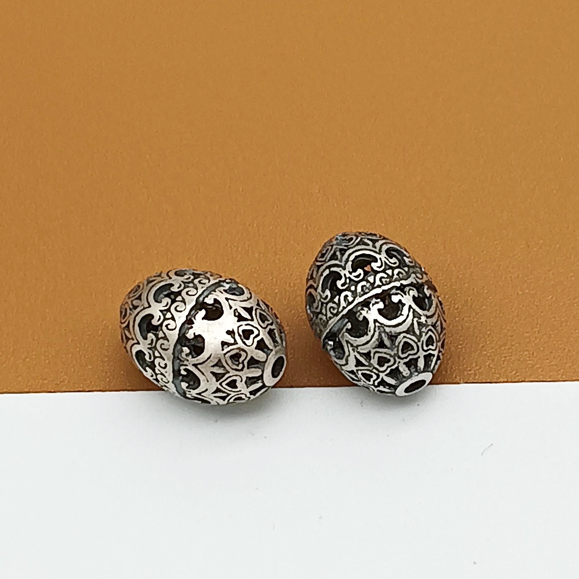 2 Sterling Silver Filigree Olive Bead, 925 Silver Spiral Egg Bead, Love ...
