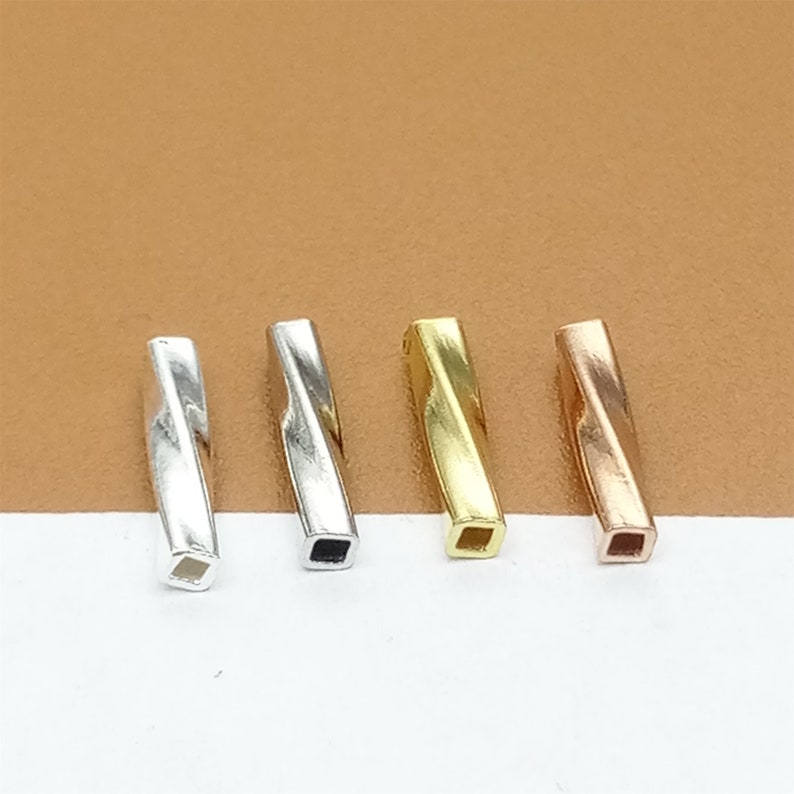 20 Sterling Silver Twisted Square Tube Beads, Gold Plated Tube, Rhodium ...