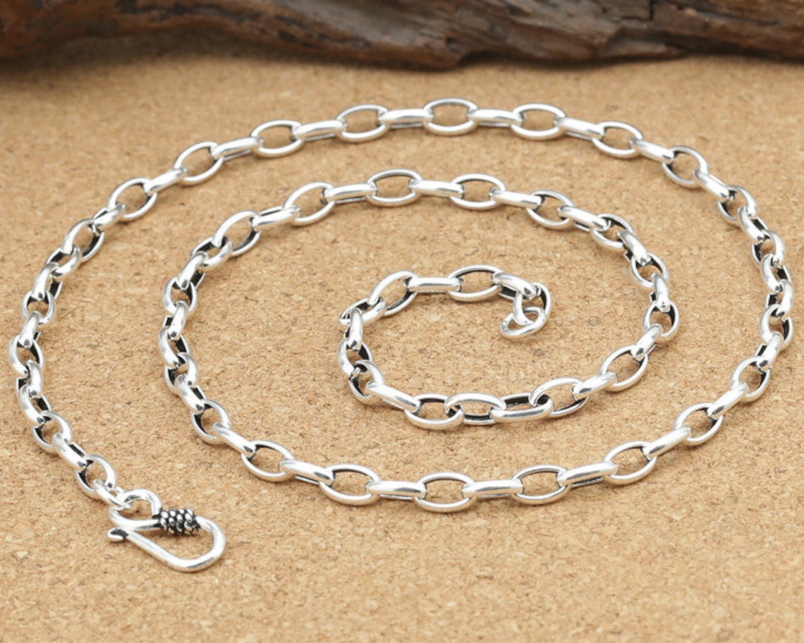 Sterling Silver Oval Rolo Chain Sterling Silver Oval Belcher - Etsy