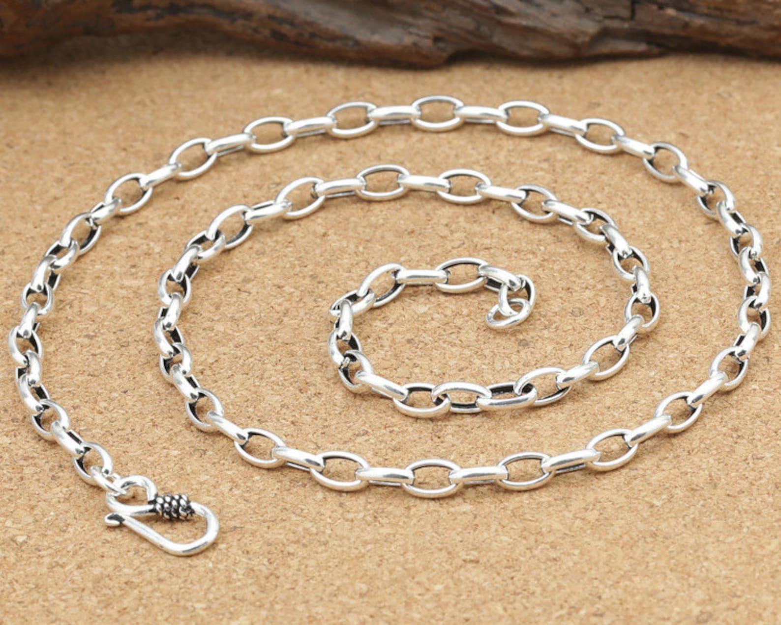 Sterling Silver Oval Rolo Chain Sterling Silver Oval Belcher - Etsy