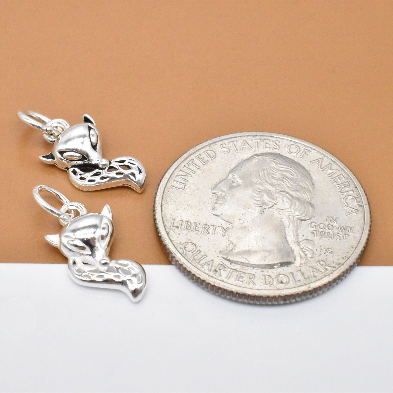 2 Sterling Silver Fox Charms, 925 Silver Fox Charms, Fox Pendants ...
