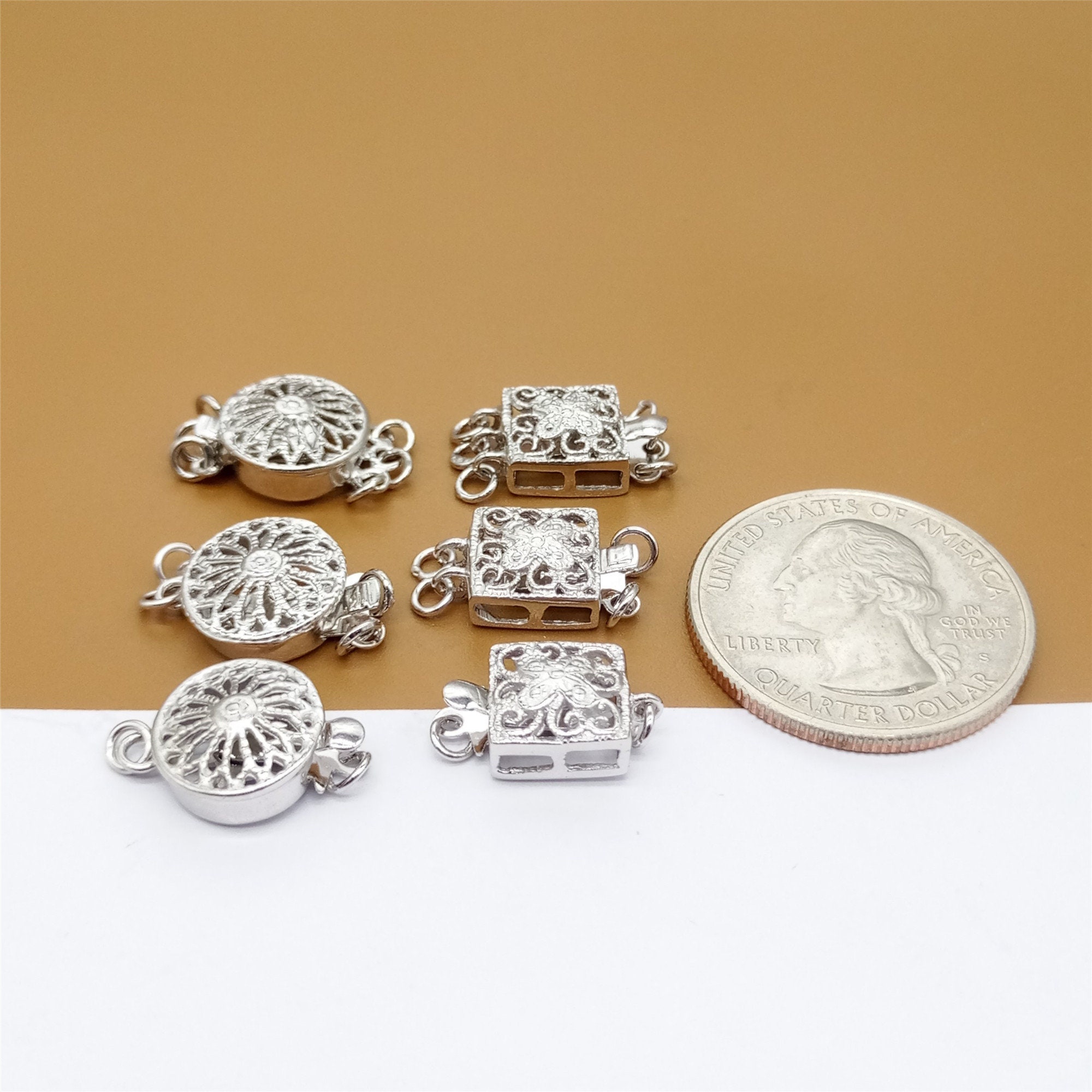 2 Sterling Silver Filigree Clasps W/ Rhodium Plated Pearl | Etsy