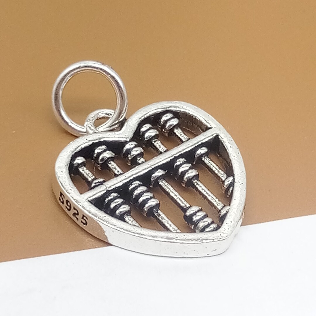 2 Sterling Silver Heart Abacus Charms, Counting Frame Charms, 925 ...