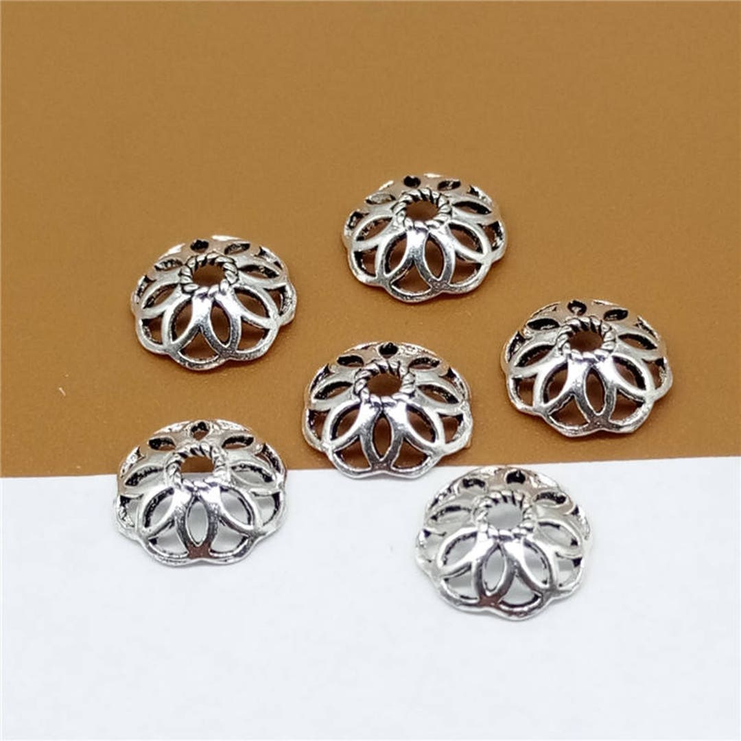 15 Sterling Silver Bead Caps, Stering Hollow Bead Caps, 925 Silver Bead ...