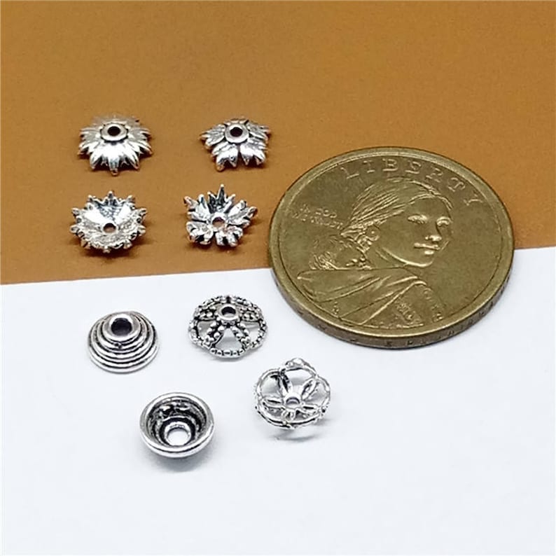 5 Sterling Silver Bead Caps, 925 Stering Silver Bead Caps for Bracelet ...