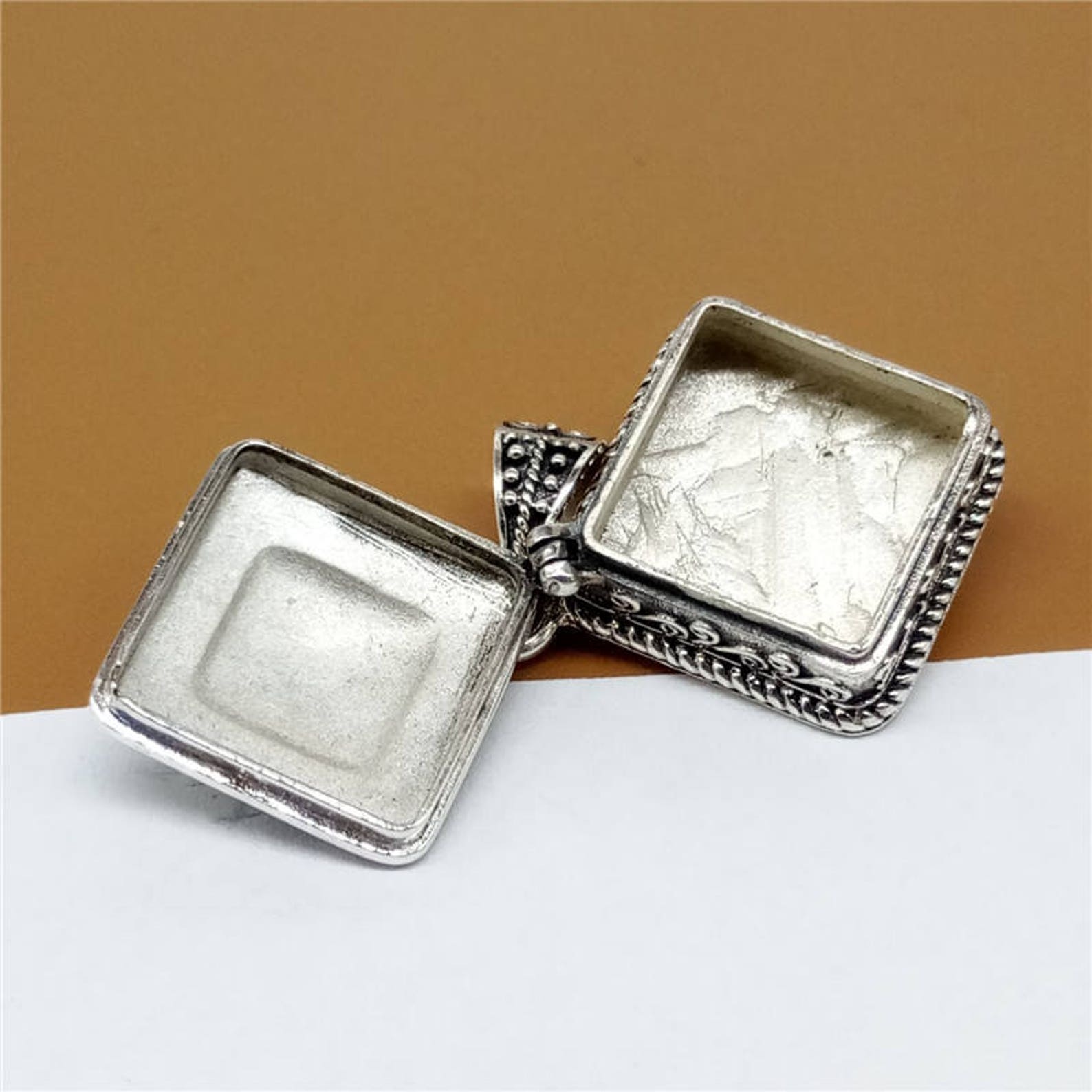 Sterling Silver Square Prayer Box Pendant Sterling Silver - Etsy