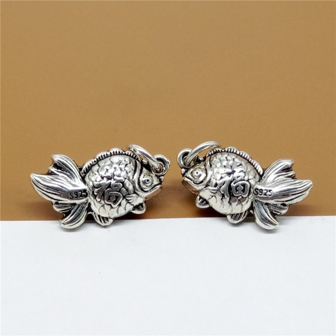 4 Sterling Silver Good Fortune Fish Charms 2-sided, 925 Silver Lucky ...