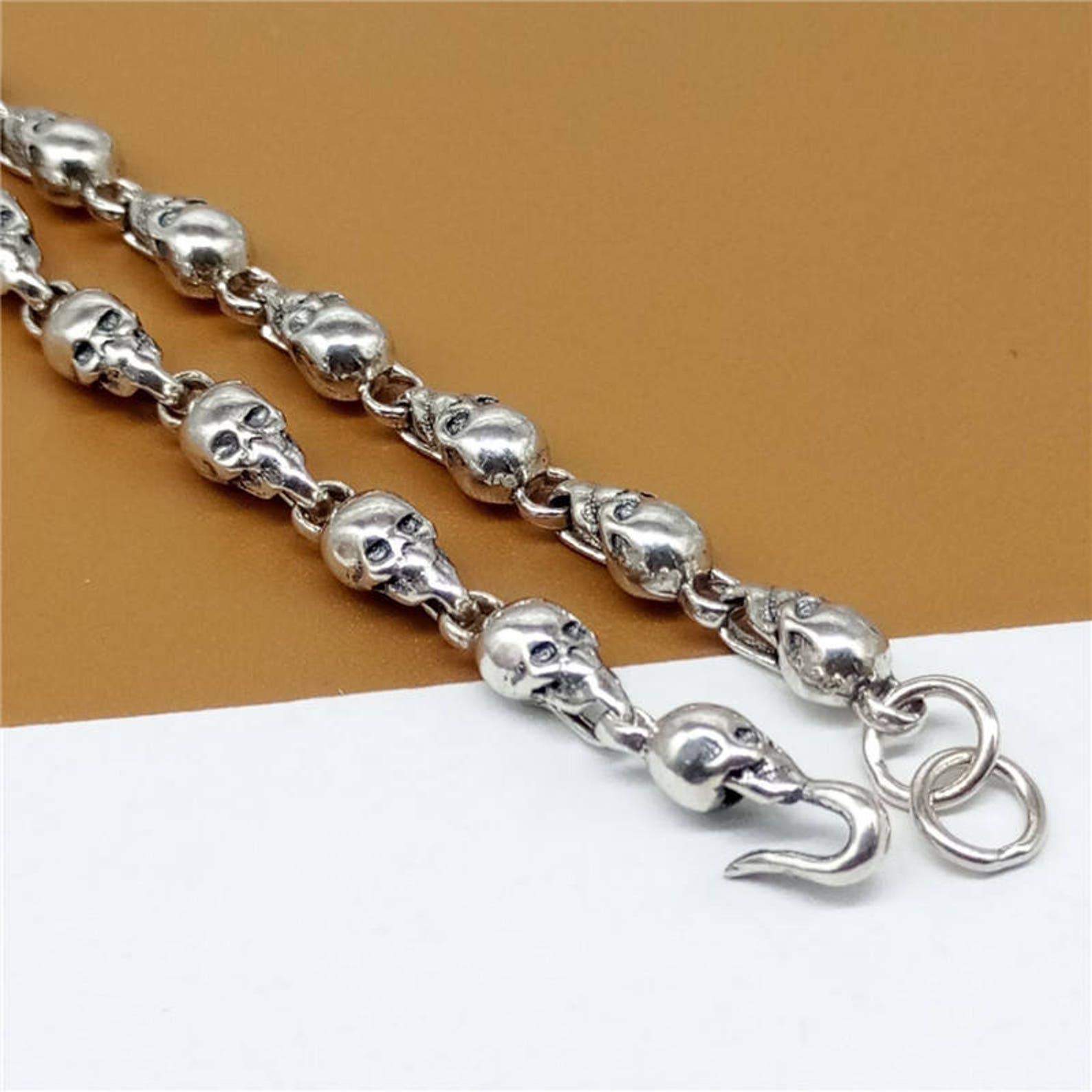 Sterling Silver Skull Chain, 925 Silver Skull Chain Necklace, Skull ...