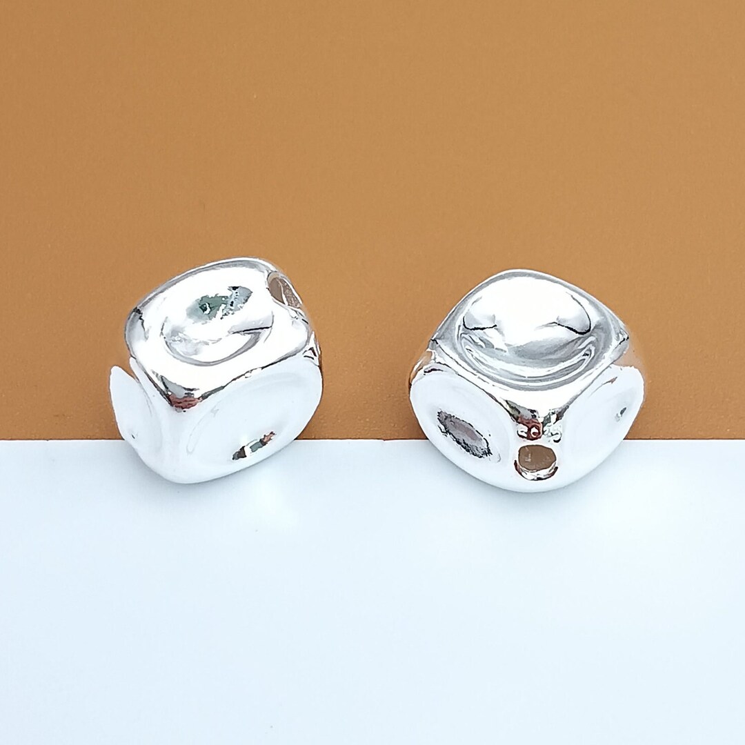 Sterling Silver Concave Square Bead, 925 Silver Shiny Square Concave ...