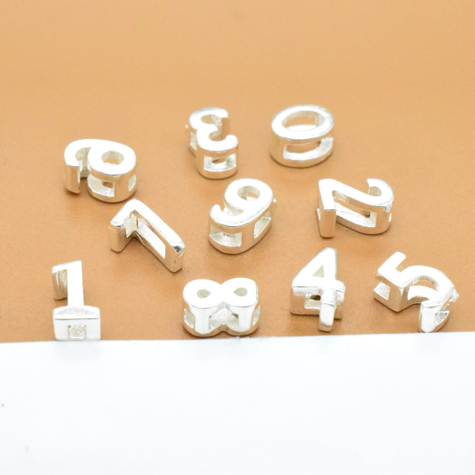 10 Sterling Silver Number Slider Beads 925 Silver Number - Etsy