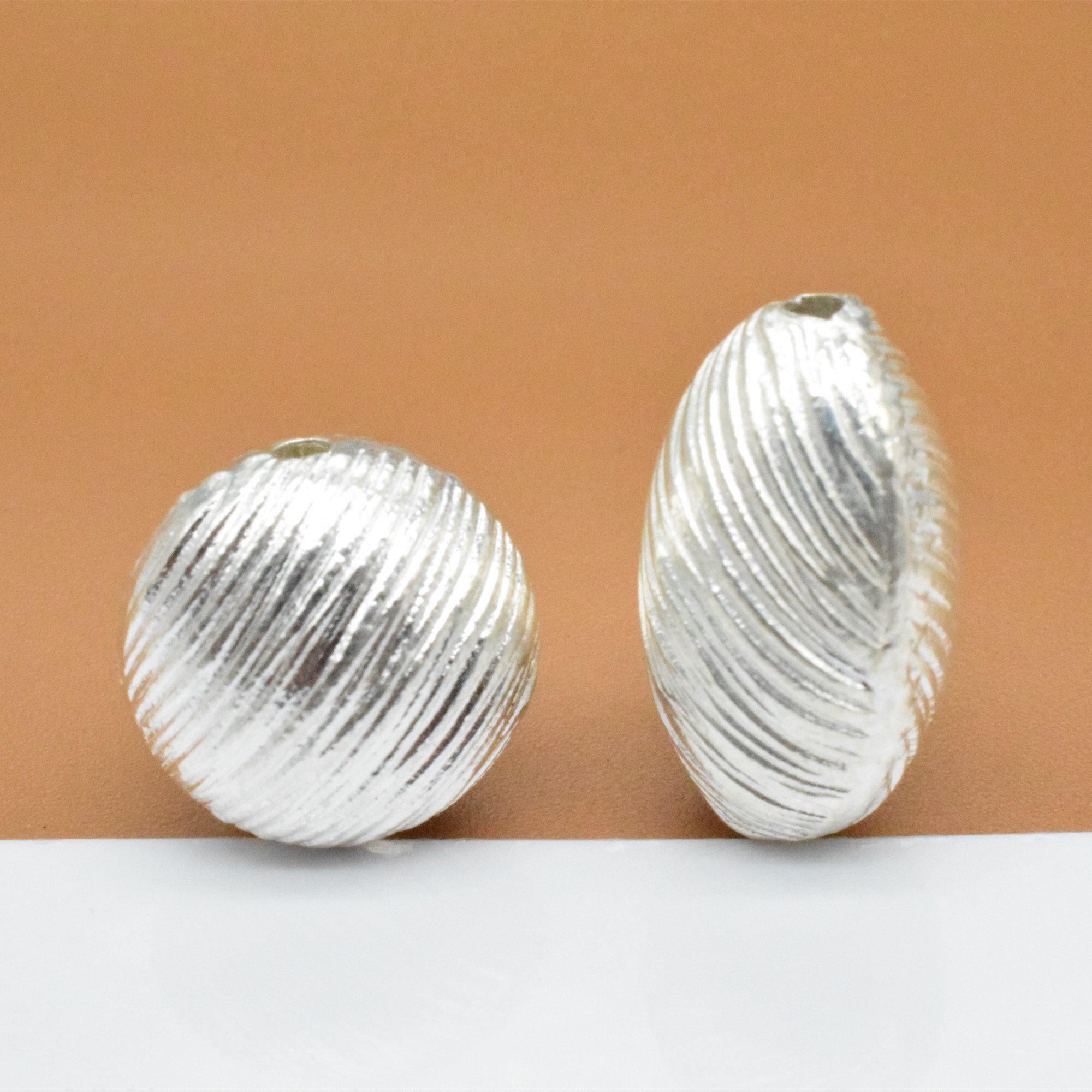2 Sterling Silver Brushed Beads, 925 Silver Brushed Beads, Shiny Bead ...