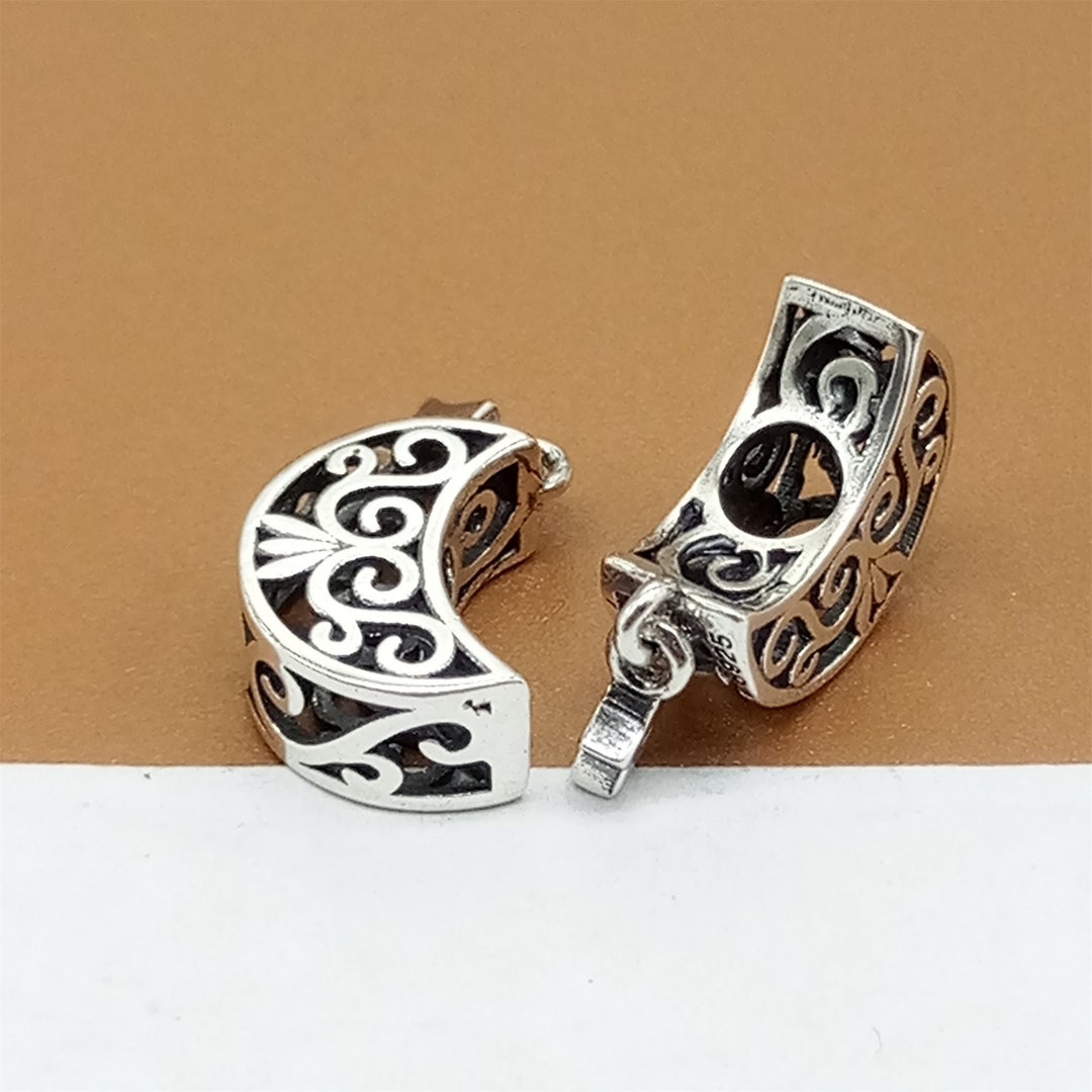 4 Sterling Silver Moon Beads, Moon and Star Bead, 925 Silver Crescent ...