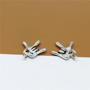 2 Sterling Silver I Love You Hand Sign Charm, 925 Silver Hand Sign ...