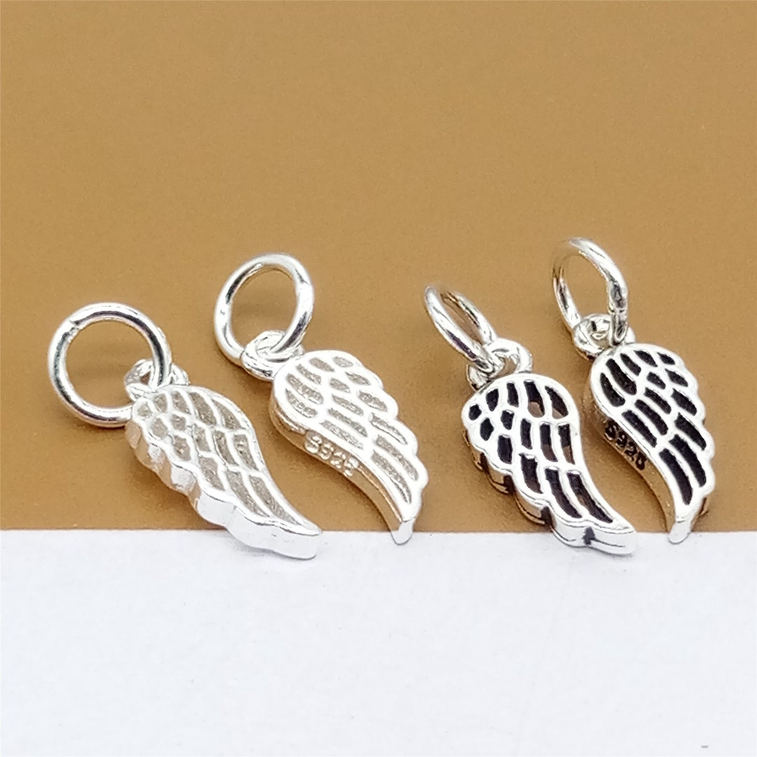 10 Sterling Silver Small Angel Wing Charms, 925 Silver Hollow Wing ...
