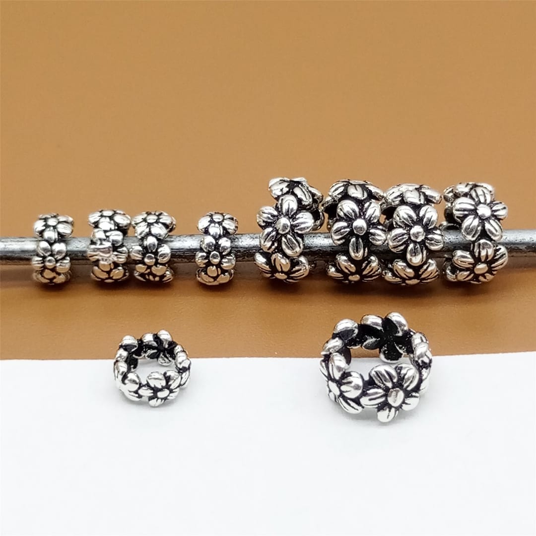 10 Sterling Silver Flower Beads, Blossom Floral Beads, 925 Silver ...