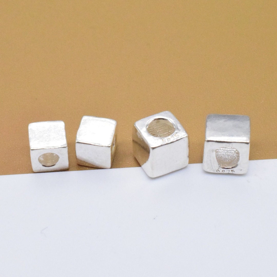 2 Sterling Silver Small Cube Beads, 925 Silver Shiny Cube Bead Spacer ...