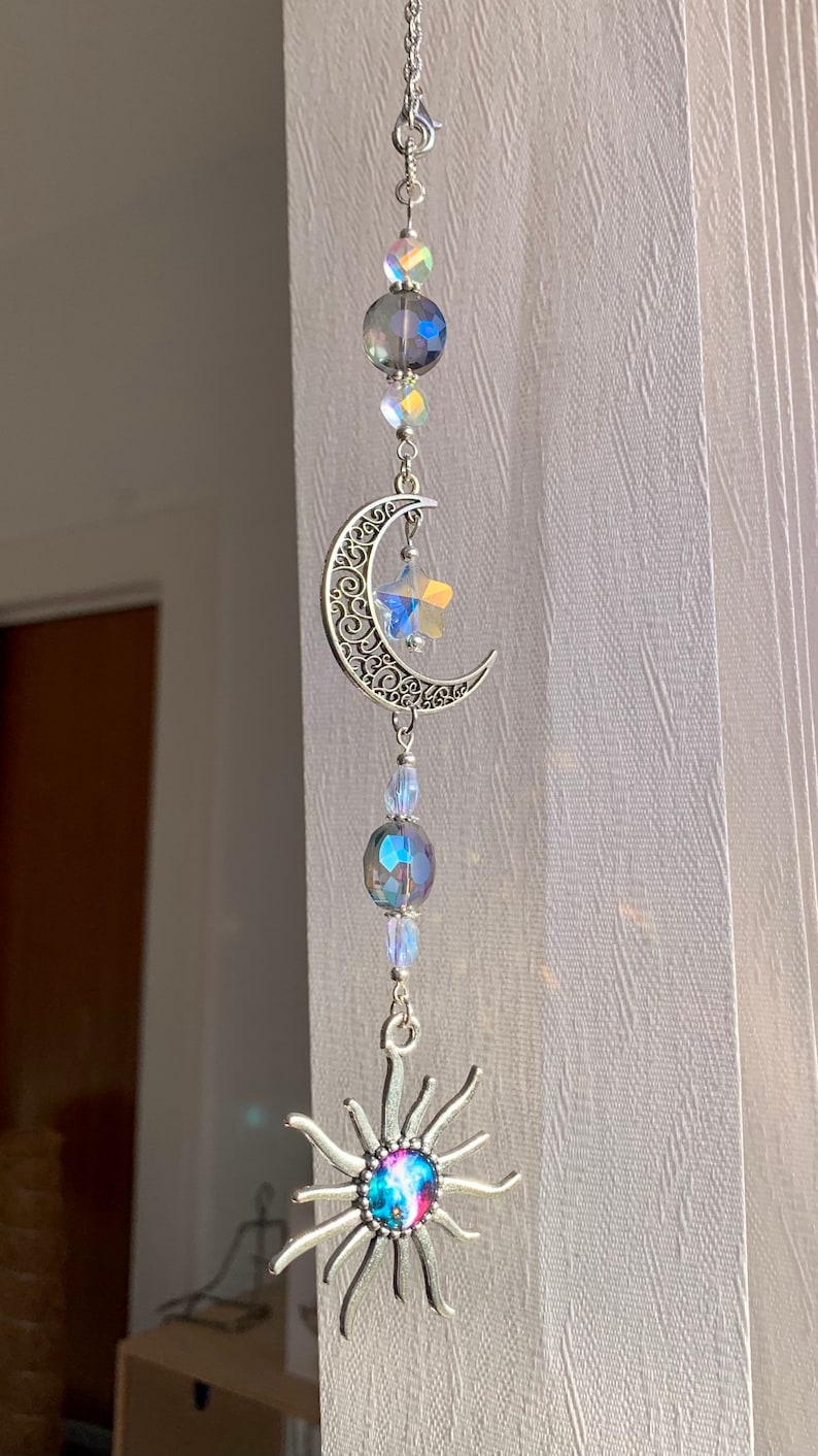 Aurora Borealis Sun Moon & Stars Suncatcher Hanging Charm - Etsy