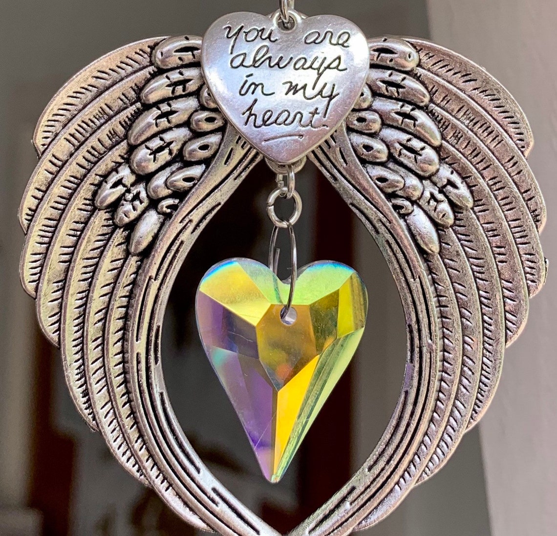 Angel Wings Crystal Suncatcher: Heart Prism Window Charm - Etsy