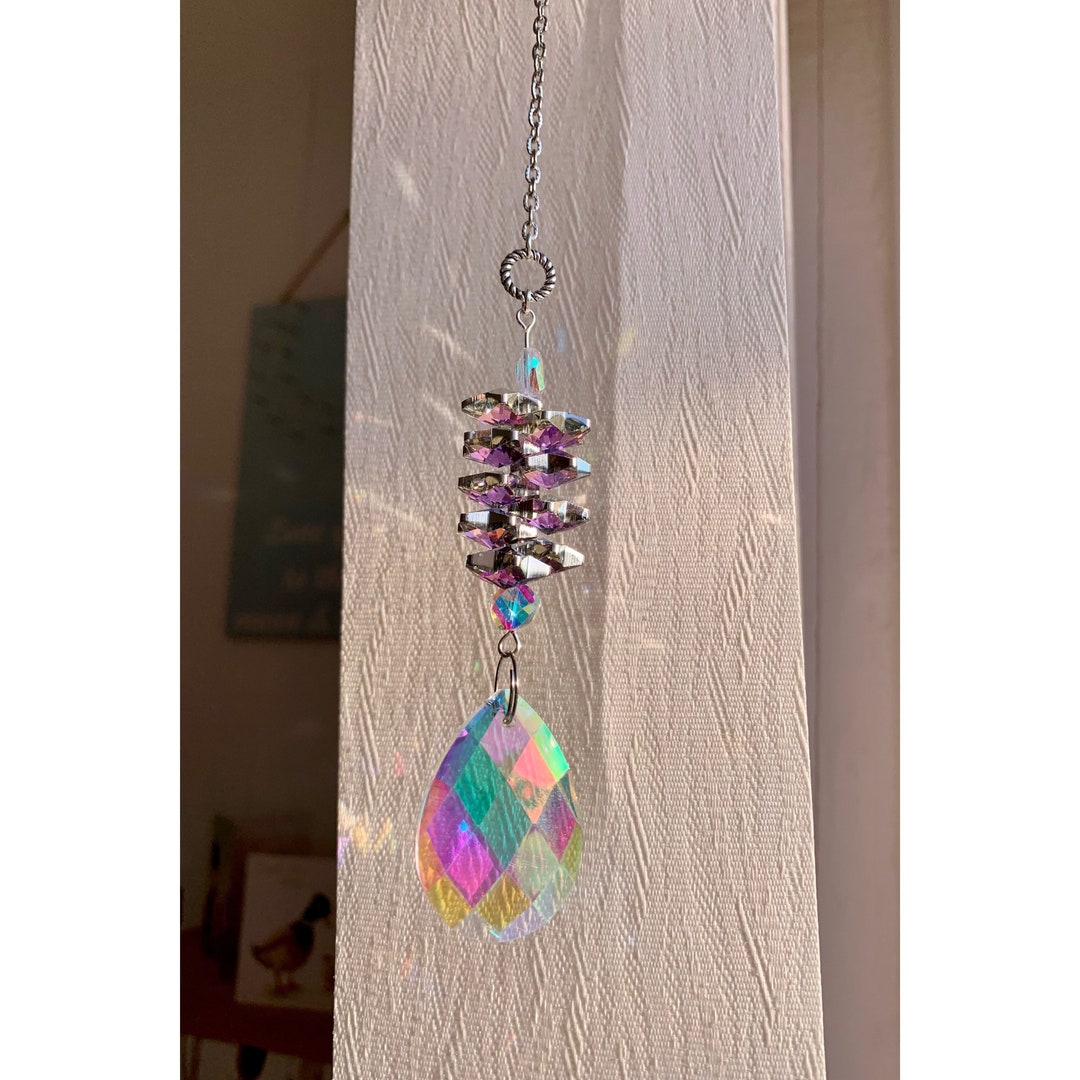 Small Delicate Suncatcher With Purple/silver Star Crystal Beads ...