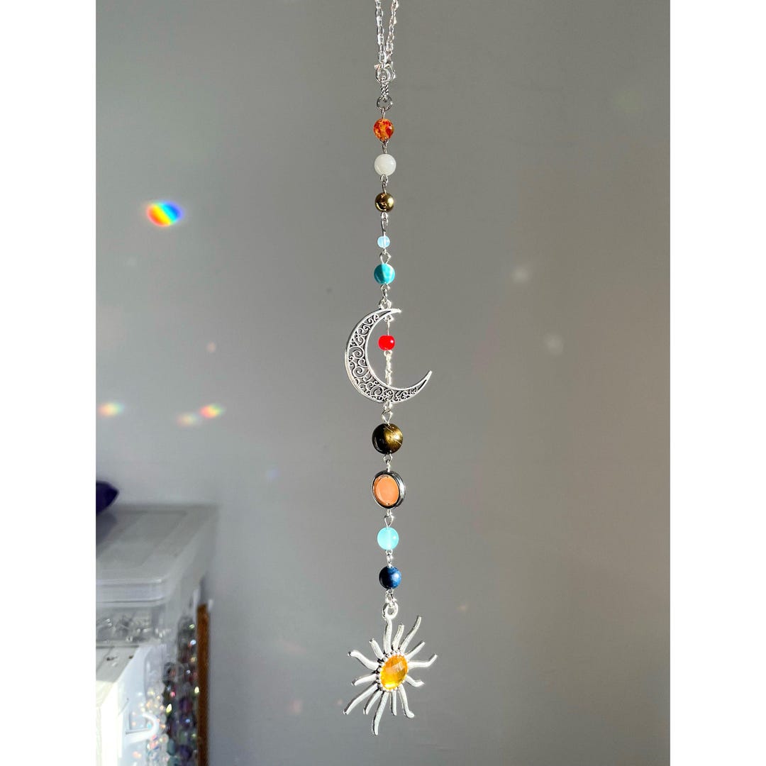 Silver Planets Sun Moon Star Suncatcher Beaded Hanging Charm ...