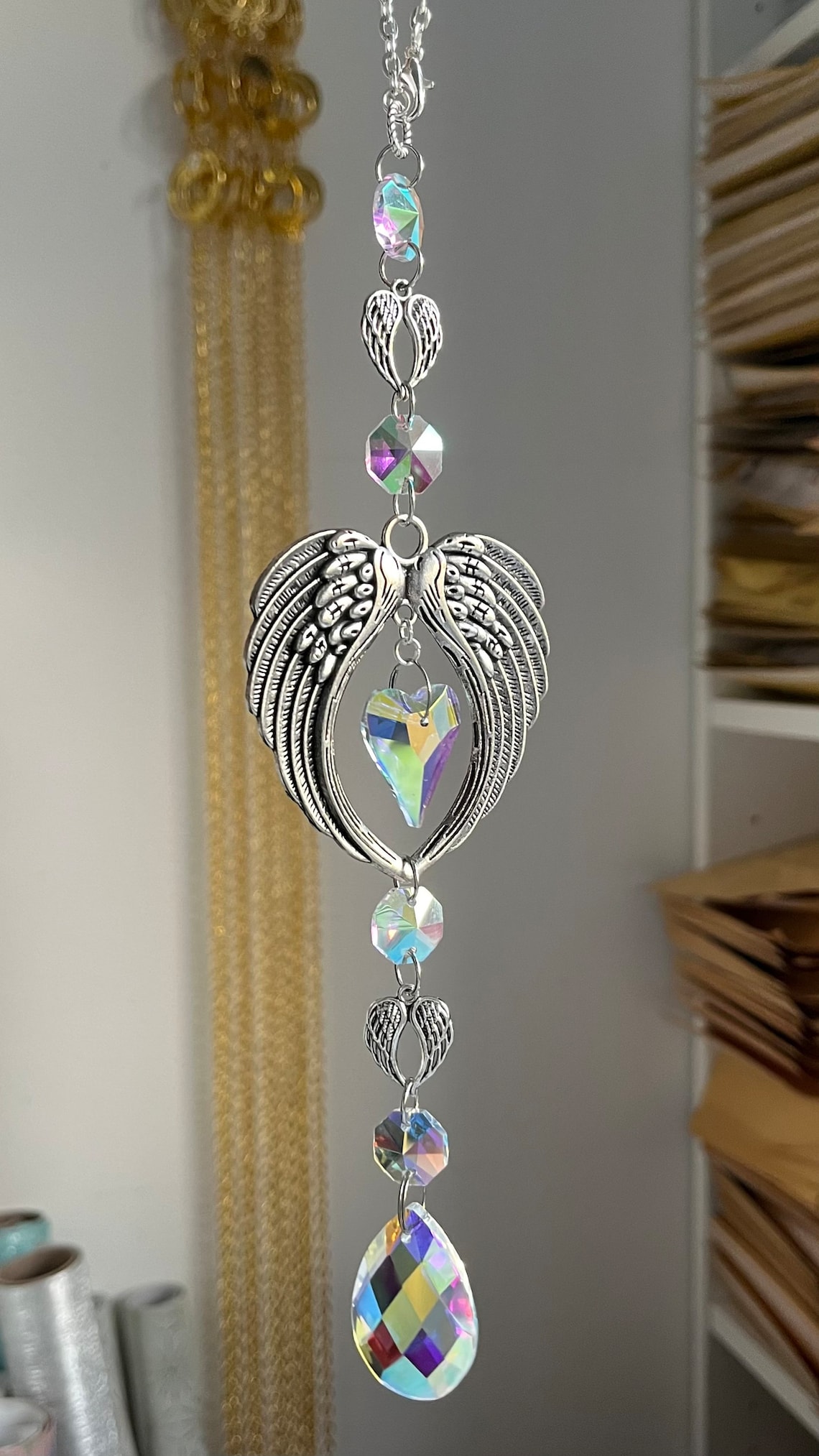 Angel Wings Crystal Suncatcher: Heart Prism Window Charm - Etsy UK