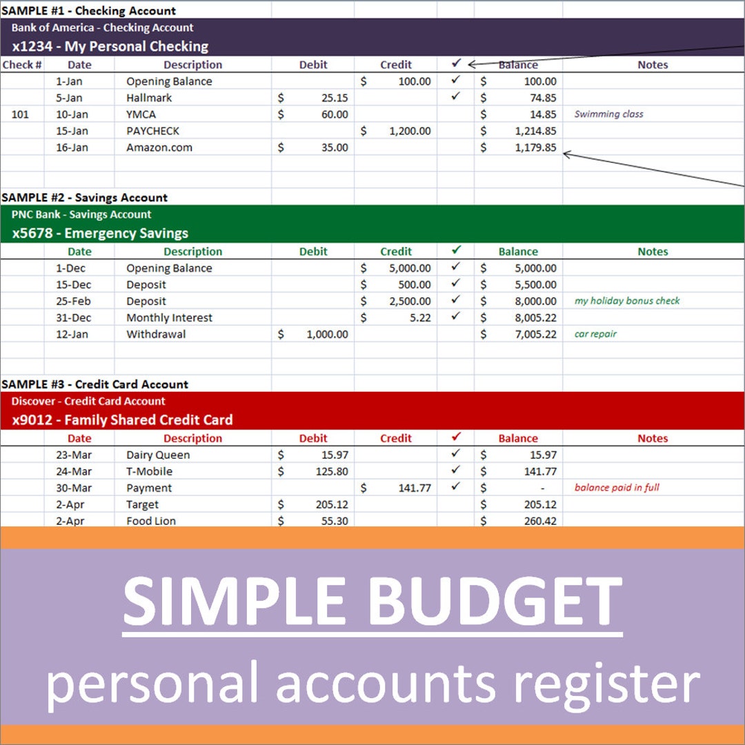 Simple Personal Budget Spreadsheets; Excel Template - Etsy