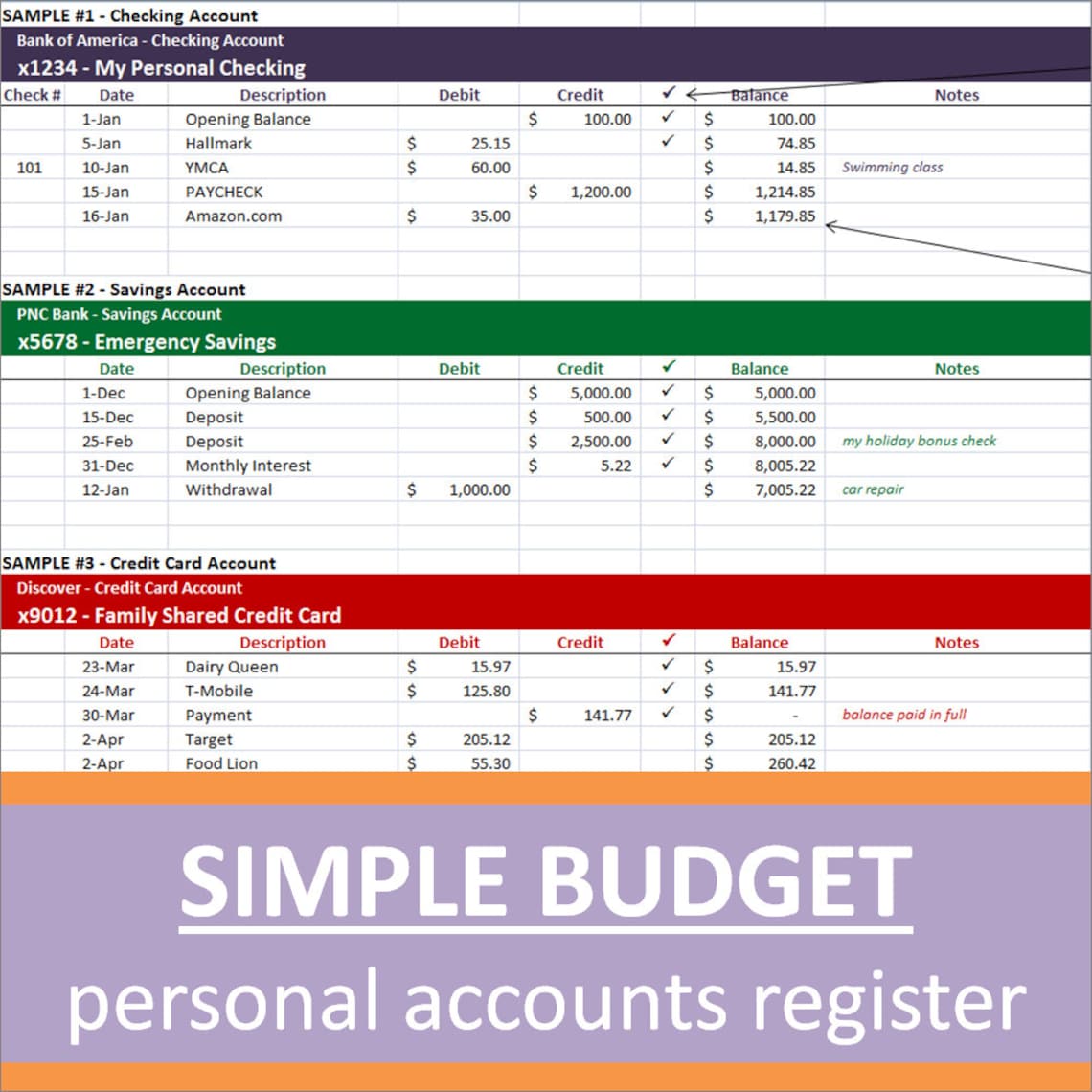 Simple Personal Budget Spreadsheets; Excel Template - Etsy