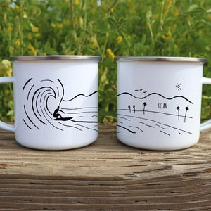 Surf Camp Mug – Custom Enamel Mug for Surfer Gift, Beach Bum or Ocean ...